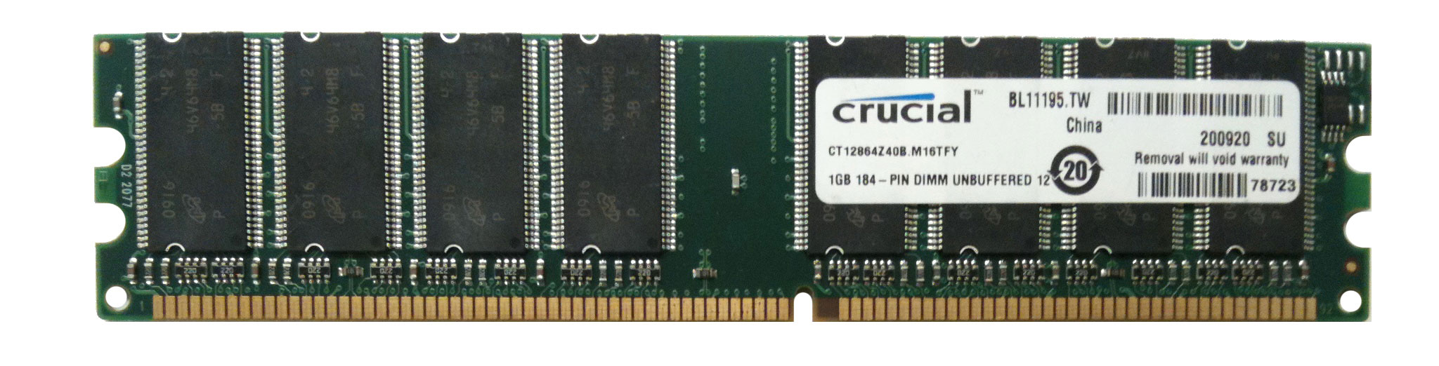 CT12864Z40B.M16TFY Crucial 1GB DDR1 PC3200 Memory
