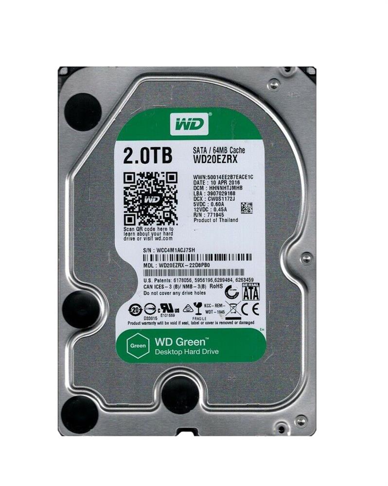 WD20EZRX-22D8PB0 Western Digital Green 2TB SATA 6.0 Gbps Hard Drive