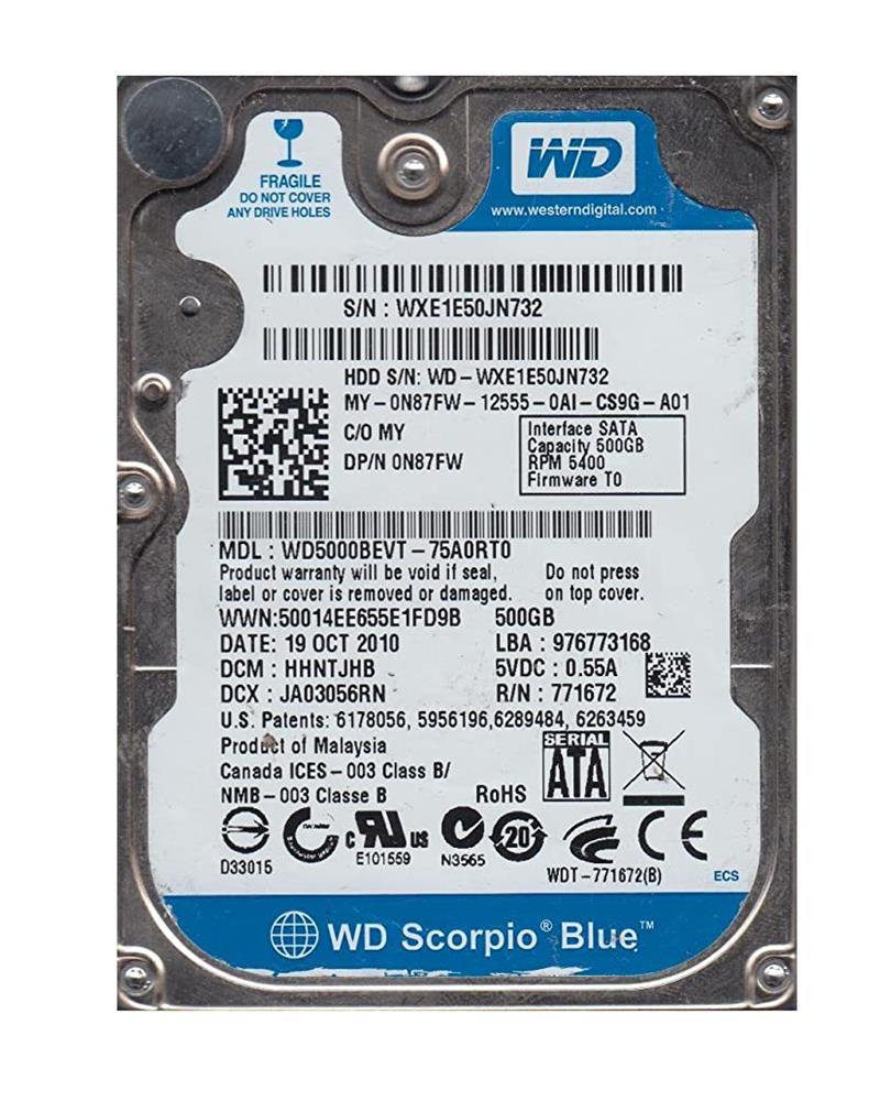 WD5000BEVT-75AORTO Western Digital Hard Drive