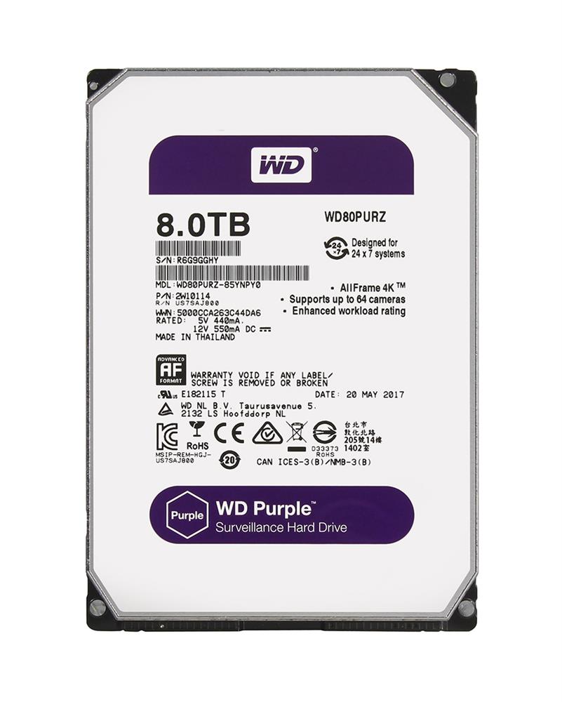 WD80PURZ Western Digital Purple 8TB SATA 6.0 Gbps Hard Drive